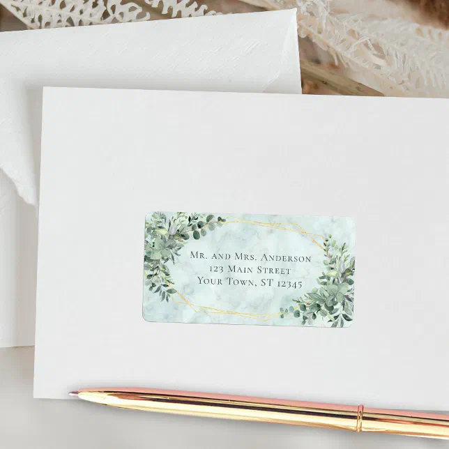 Marble Eucalyptus Greenery Gold Wedding Address Label | Zazzle