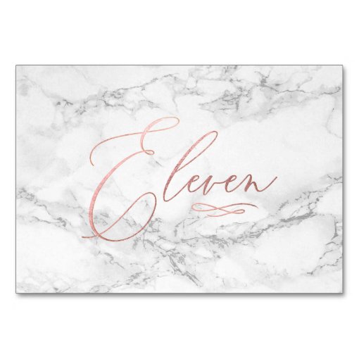 Marble Faux Rose Gold Romantic Calligraphy Eleven Table Number | Zazzle