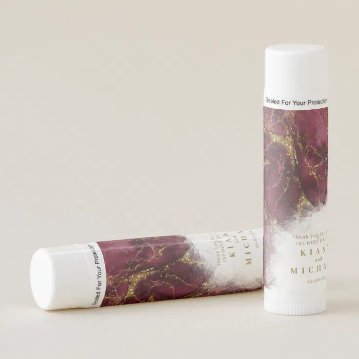 Marble Glitter Wedding Burgundy Gold ID644 Lip Balm | Zazzle