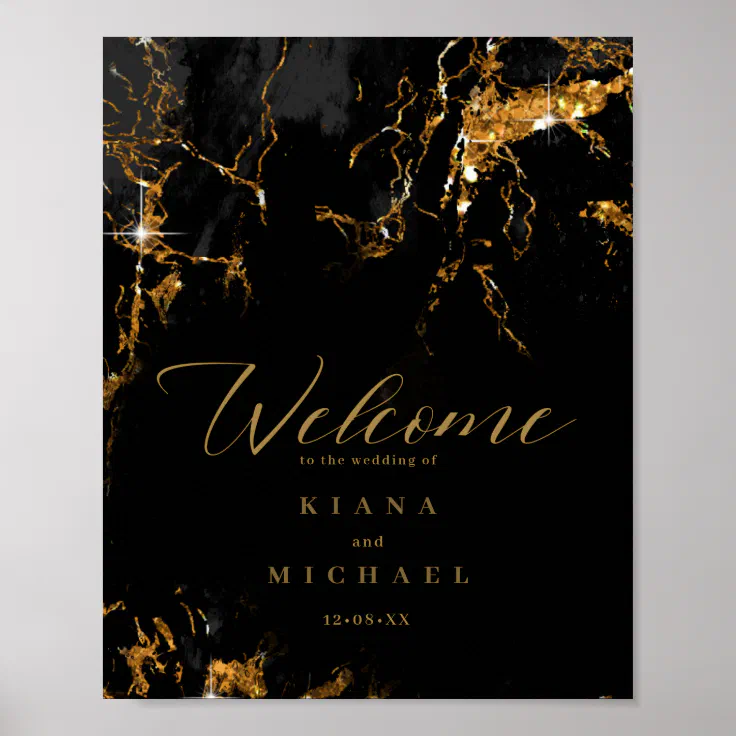 Marble Glitter Wedding Welcome Black Gold ID644 Poster | Zazzle