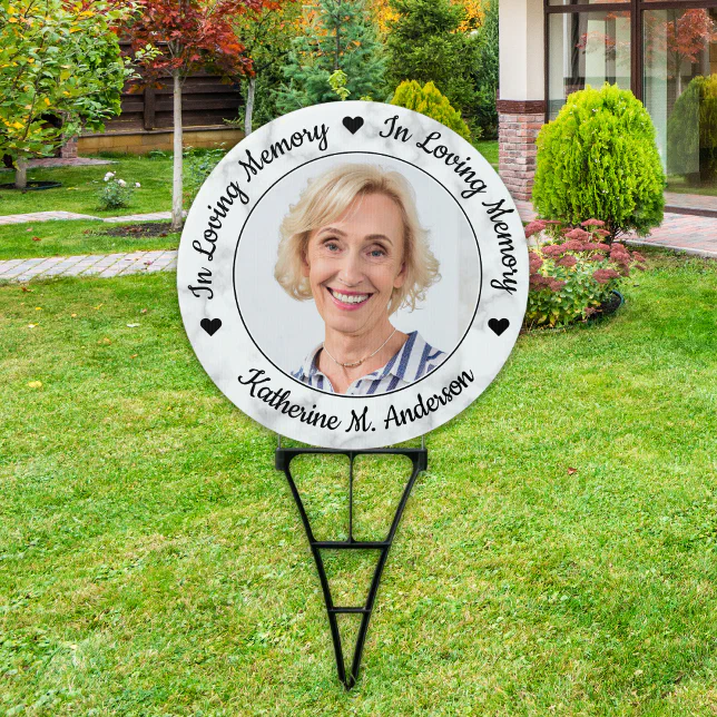 Marble In Loving Memory Custom Photo Memorial Sign | Zazzle