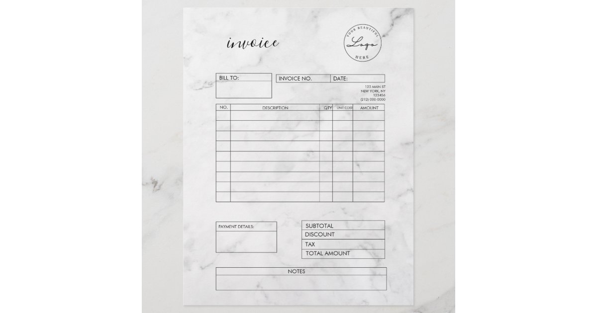 Marble Invoice Small Business Supplies Letterhead | Zazzle