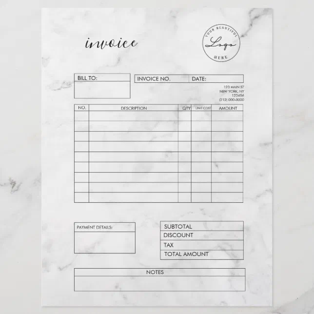 Marble Invoice Small Business Supplies Letterhead | Zazzle