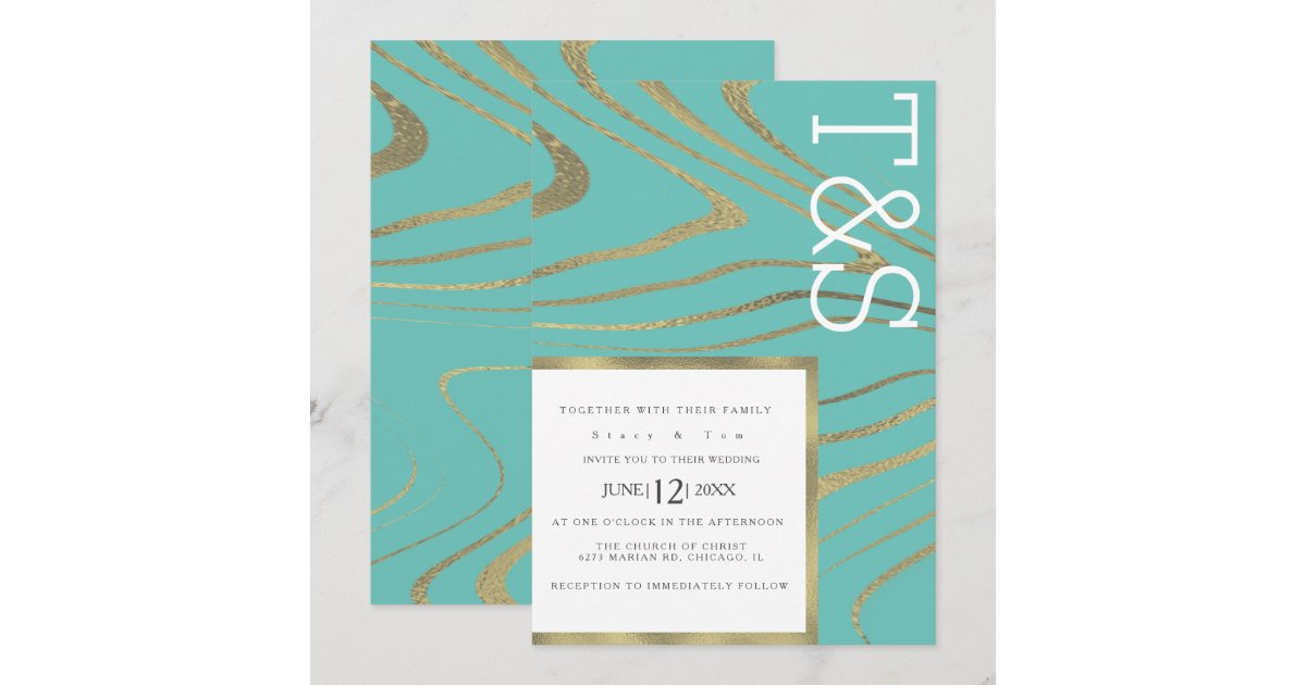 Marble Liquid Gold Agate Typography Wedding Invitation | Zazzle