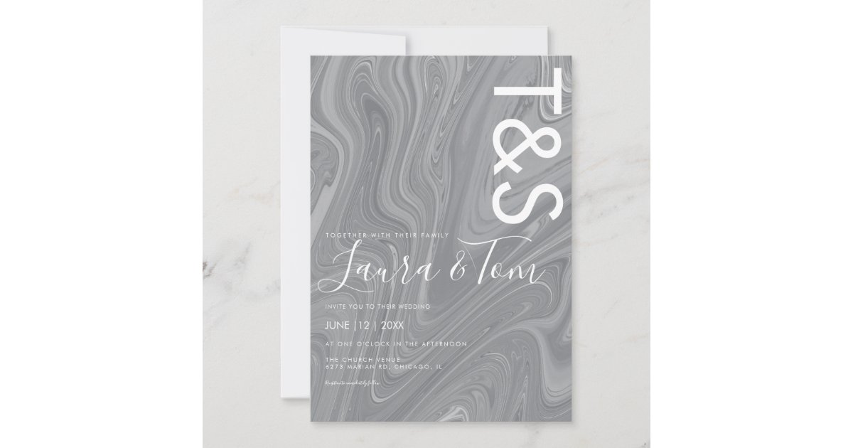 Marble Liquid Gray Agate Typography Wedding Invita Invitation | Zazzle