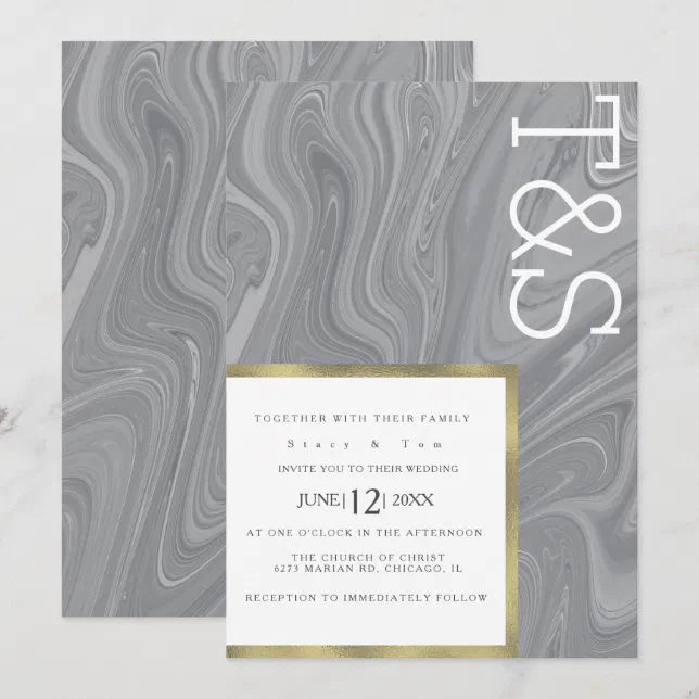 Marble Liquid Gray Agate Typography Wedding Invitation | Zazzle
