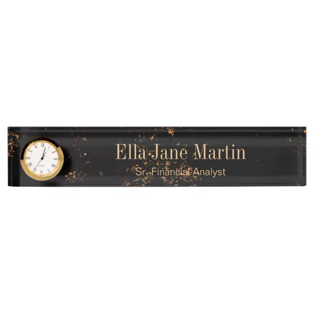 Marble Look Name Plate With Clock Desk Sign | Zazzle