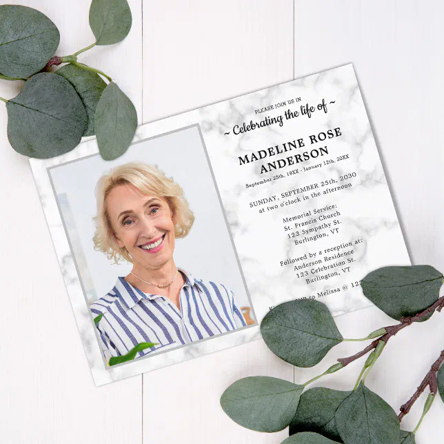 Marble Memorial Celebration Of Life Photo Funeral Invitation | Zazzle