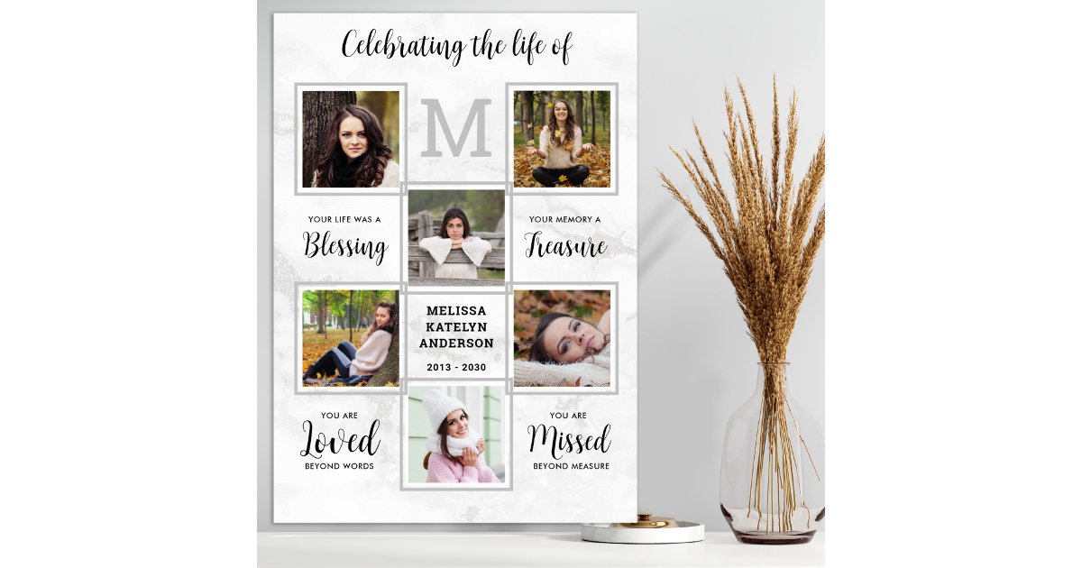 Marble Memorial Unique 6 Photo Collage Funeral Poster | Zazzle
