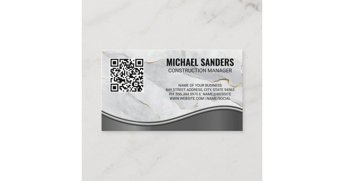 Marble Metallic Wave | QR Code Business Card | Zazzle