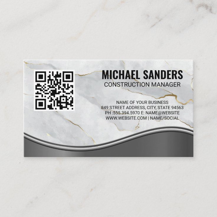 Marble Metallic Wave | QR Code Business Card | Zazzle