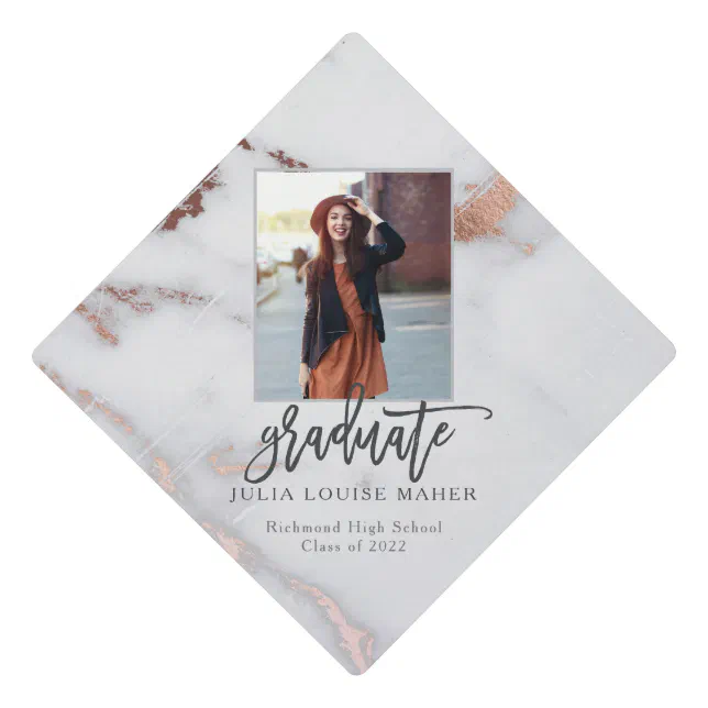 marble modern elegant photo graduate graduation cap topper | Zazzle