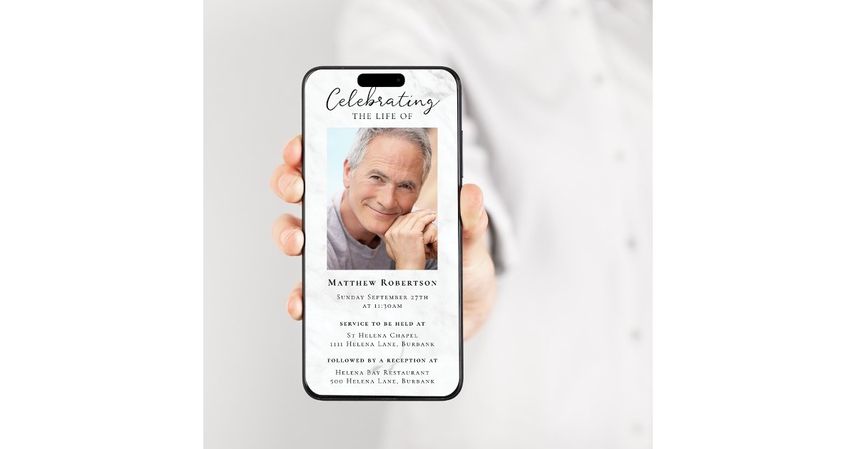 Marble Photo Funeral Digital Invitation | Zazzle