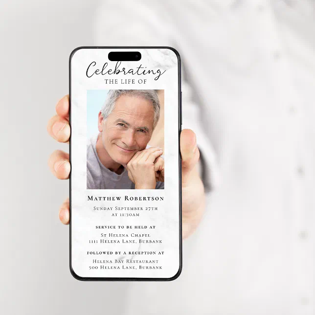 Marble Photo Funeral Digital Invitation | Zazzle