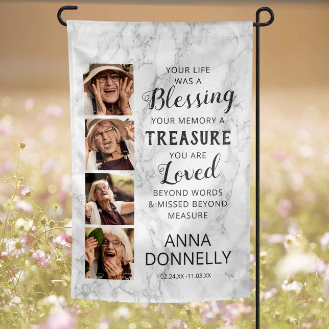 Marble Photo In Loving Memory Cemetery Flag | Zazzle