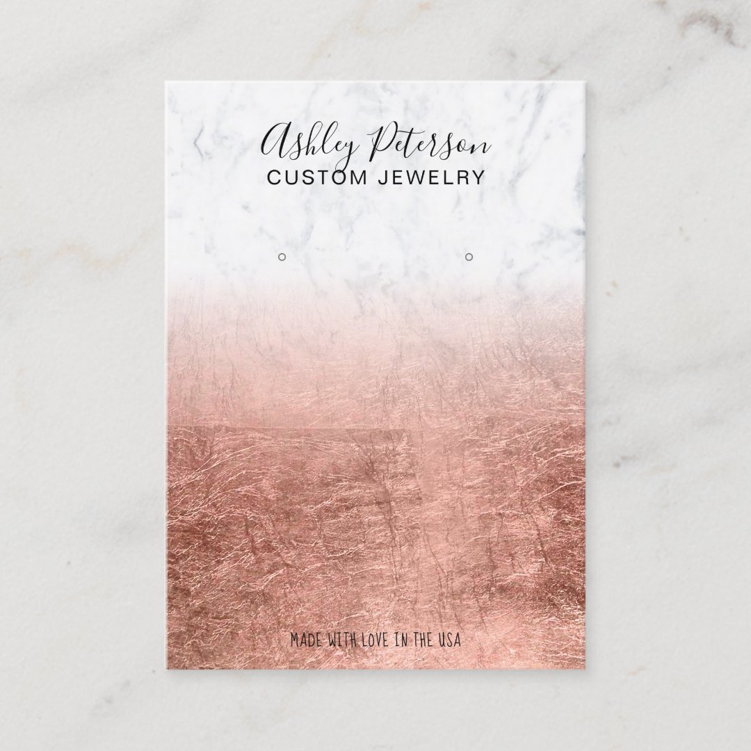Marble rose gold foil jewelry earring display business card | Zazzle