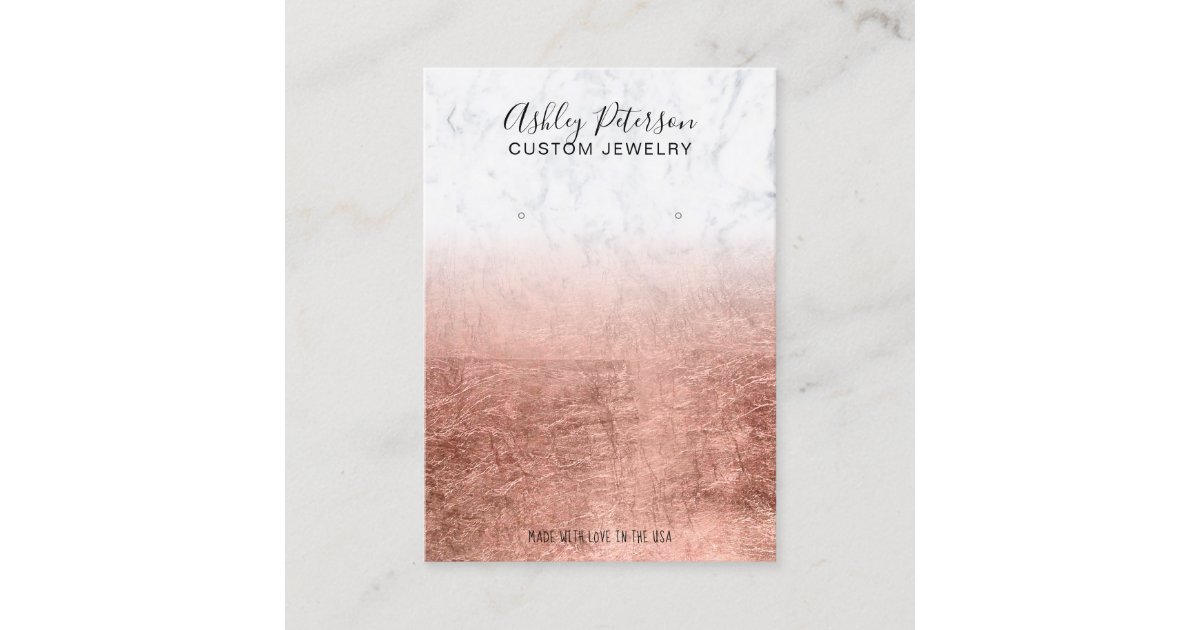 Marble rose gold foil jewelry earring display business card | Zazzle