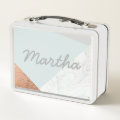 Marble, rose gold, grey and blue lunch box | Zazzle