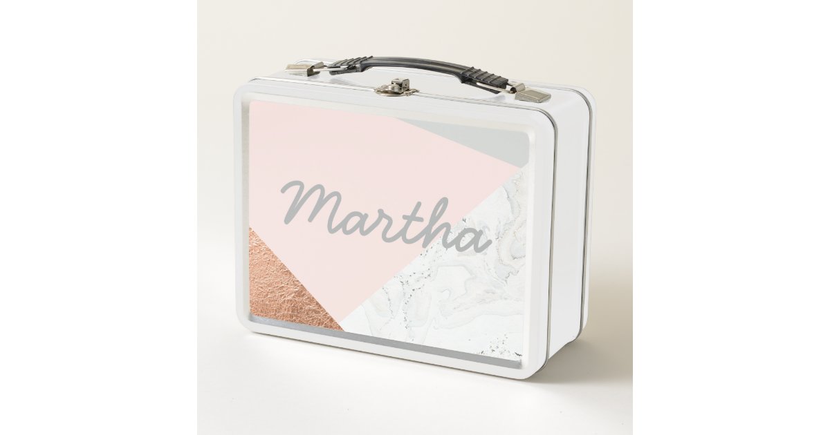 Marble, rose gold, grey and blush pink lunch box | Zazzle