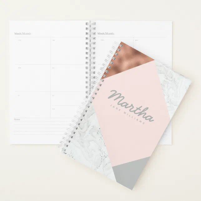 marble, rose gold, grey and blush pink planner | Zazzle