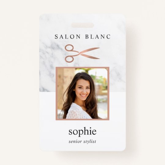 Marble & Rose Gold Hair Salon Employee Photo ID Badge | Zazzle.com