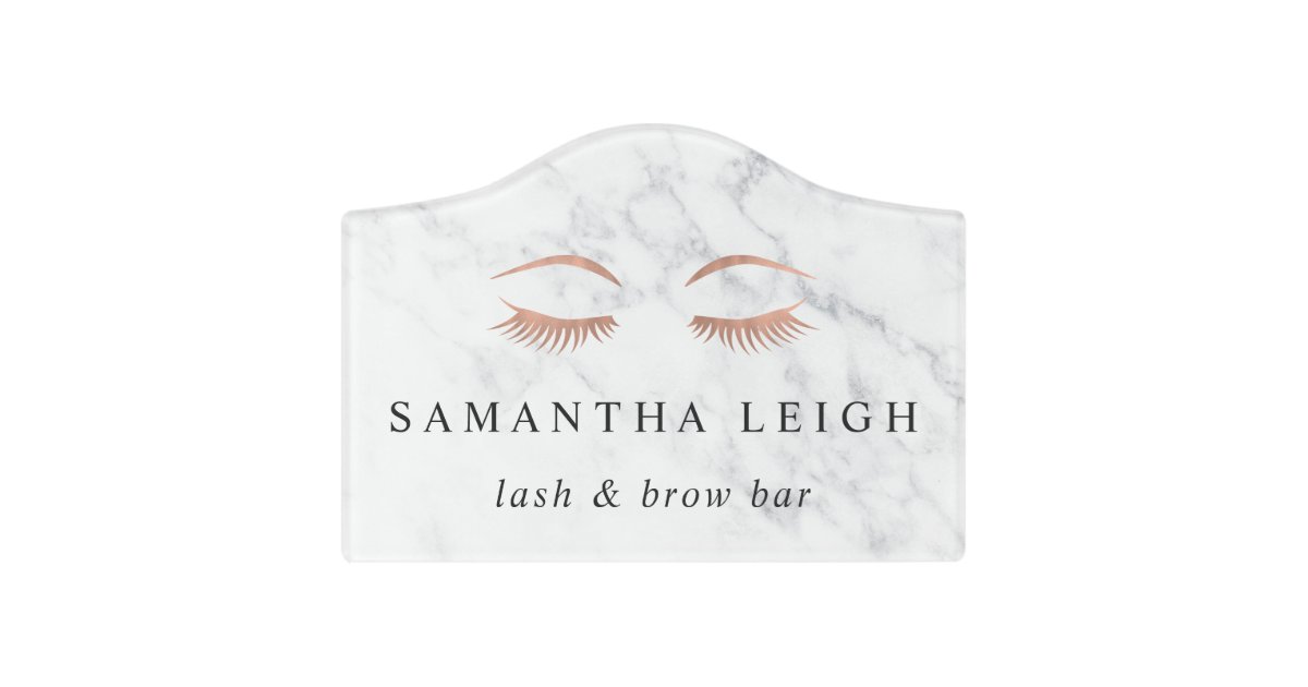 Marble Rose Gold Lashes & Brows Logo Door Sign | Zazzle