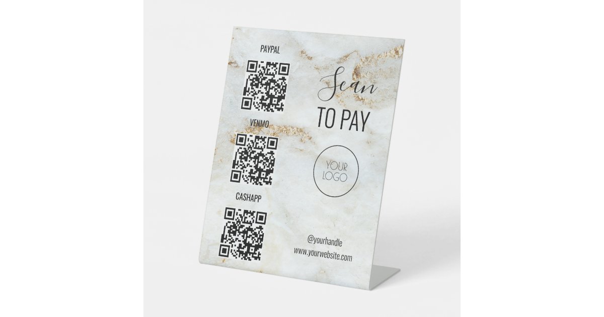 Marble Scan to pay QR Code Contactless Salon Logo Pedestal Sign | Zazzle