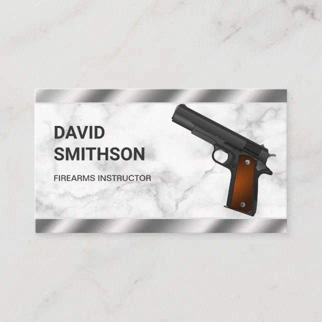 Marble Steel Pistol Gun Shop Gunsmith Firearms Business Card | Zazzle