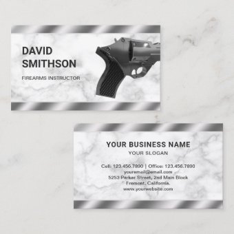 Marble Steel Revolver Gun Shop Gunsmith Firearms Business Card | Zazzle