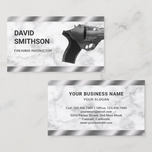Marble Steel Revolver Gun Shop Gunsmith Firearms Business Card | Zazzle