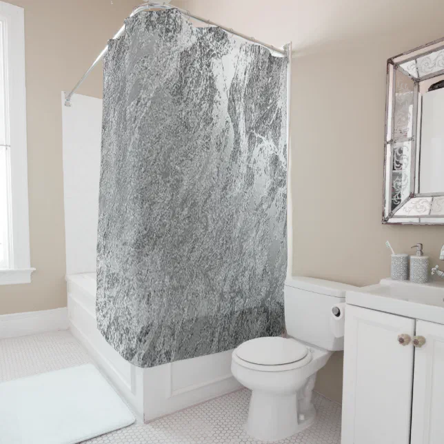 Marble Stone Abstract Metallic Silver Gray Luxury Shower Curtain | Zazzle