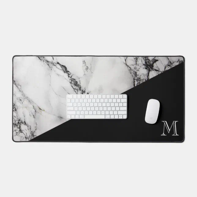 Marble Stone Texture Black And White Desk Mat | Zazzle