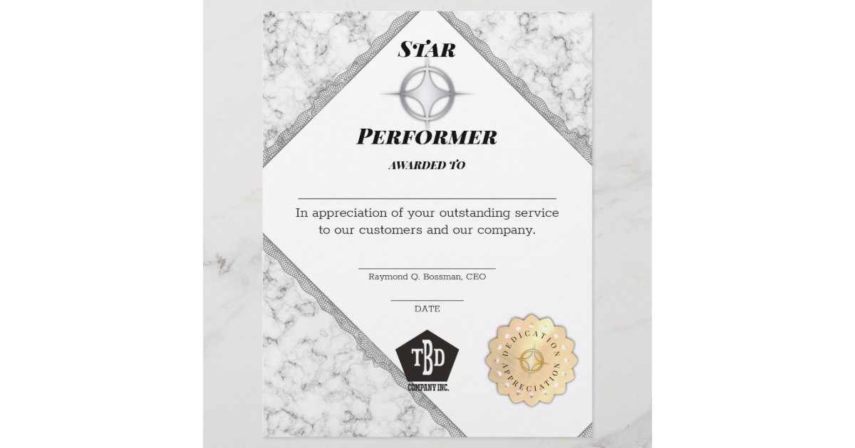 Marble top performer employee appreciation award | Zazzle