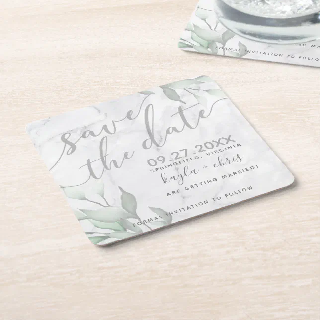 Marble Watercolor Floral Save the Date Coaster | Zazzle