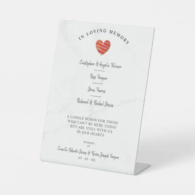 Marble Wedding Family Memorial Table Red Heart Pedestal Sign | Zazzle