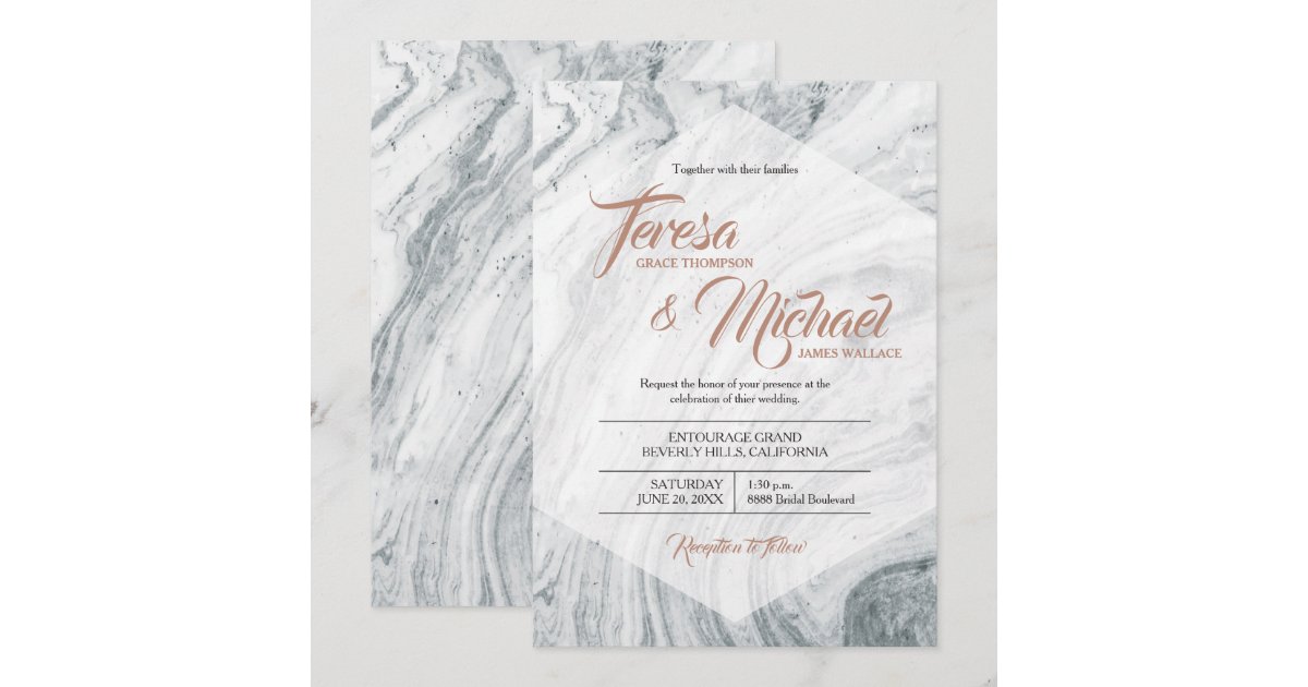 Marble Wedding invitation, Faux Rosegold, Polygon Invitation | Zazzle
