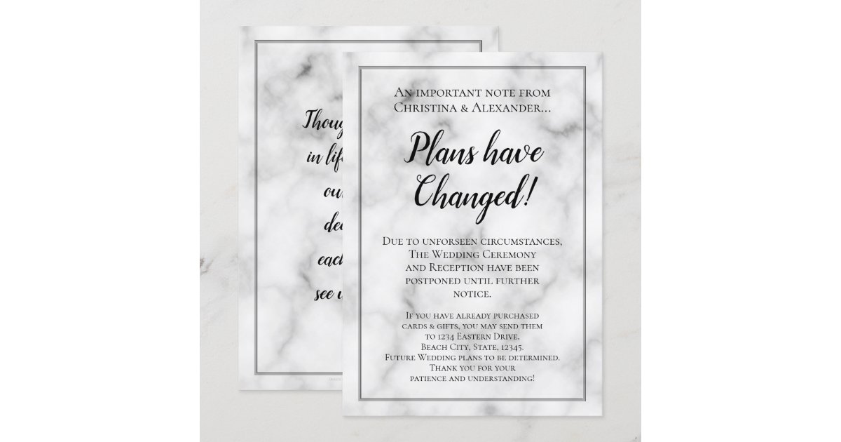 Marble Wedding Postponed Cancelled Postponement Invitation | Zazzle