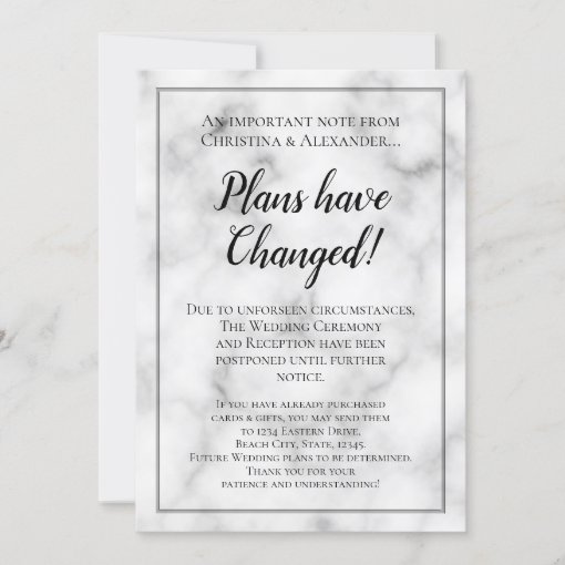 Marble Wedding Postponed Cancelled Postponement Invitation | Zazzle