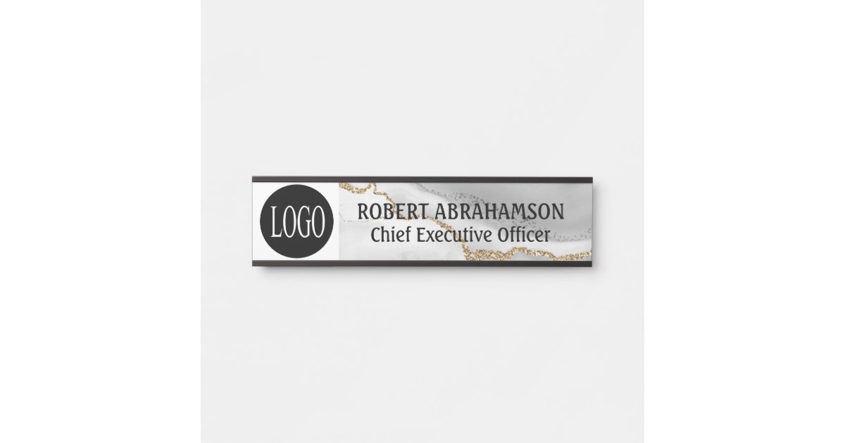 Marble White Gold Your Logo Office Door Signs Sign | Zazzle