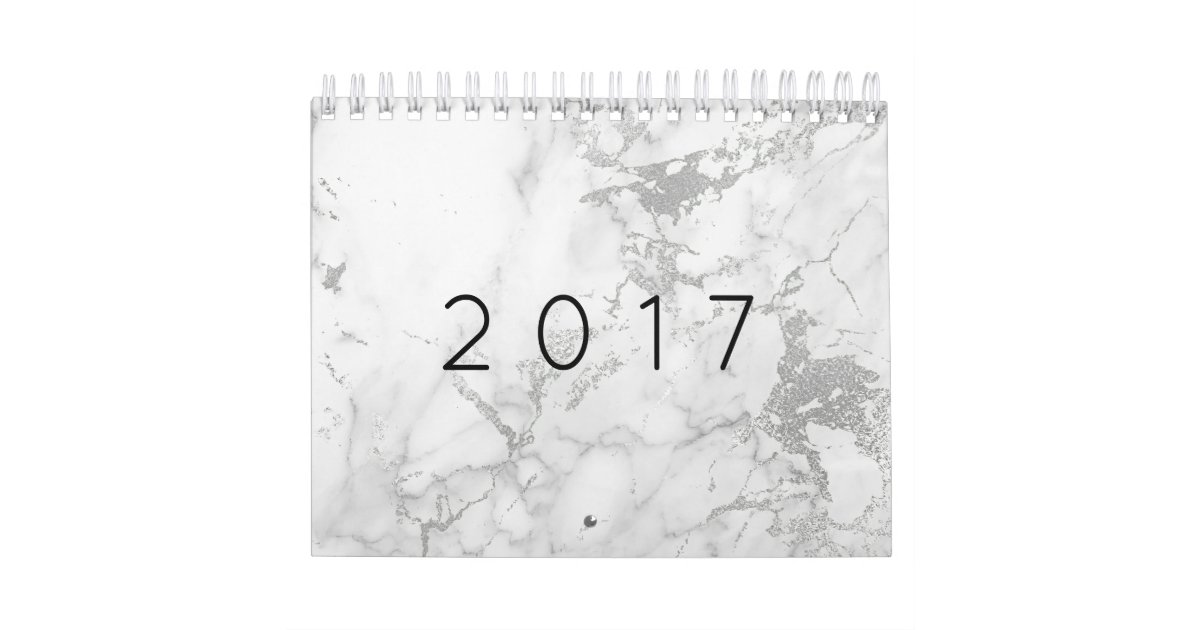 Marble White Gray Silver Gold Pink Calendar | Zazzle