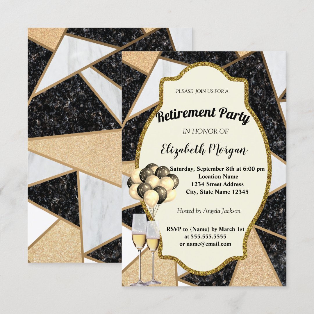 Marble, Wine Glass,Ballons, Retirement Party Invitation | Zazzle