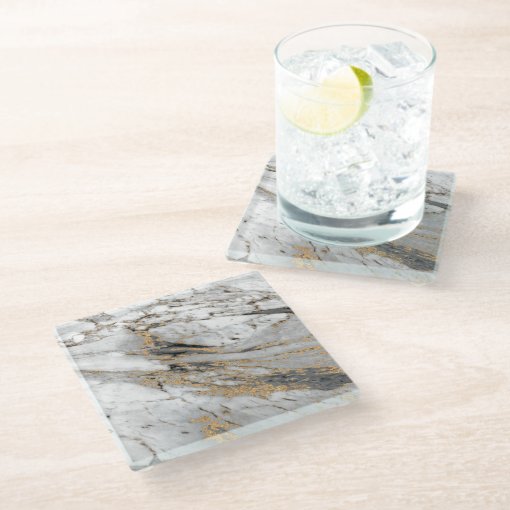 Marble with Gold Slab Modern Glass Coaster | Zazzle
