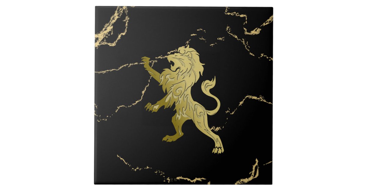 Marbled Golden Royal Lion Ceramic Tile | Zazzle