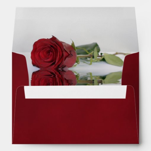 Marbled Red with Red Rose Elegant Wedding Envelope | Zazzle