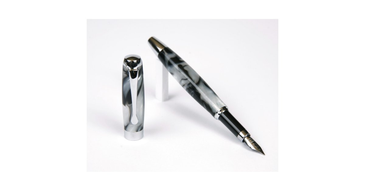Marbleized White & Black Promotional Fountain Pen | Zazzle