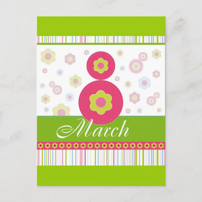 March8 March eight International Women's Day Postcard | Zazzle