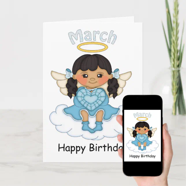 March Birthstone Angel Black Birthday Card | Zazzle