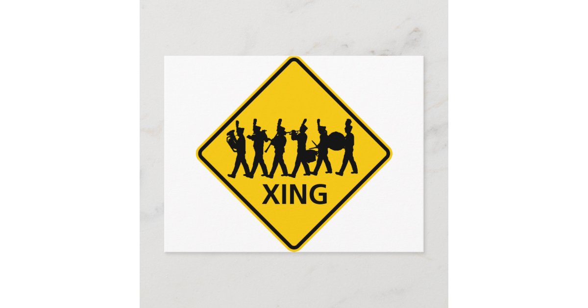 Marching Band Crossing Highway Sign Postcard | Zazzle