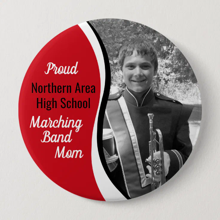 Marching Band Mom Red Black Button | Zazzle