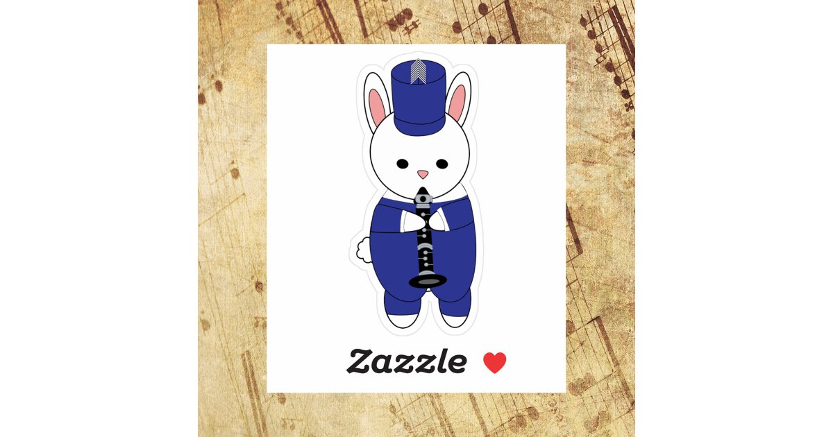 Marching Band Rabbit Clarinet Blue and White Sticker | Zazzle